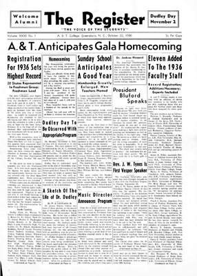 "The Register, 1936-10-22" by North Carolina Agricutural and Technical ...